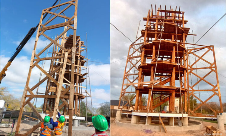 Concordiense construyó la primer torre de madera del país